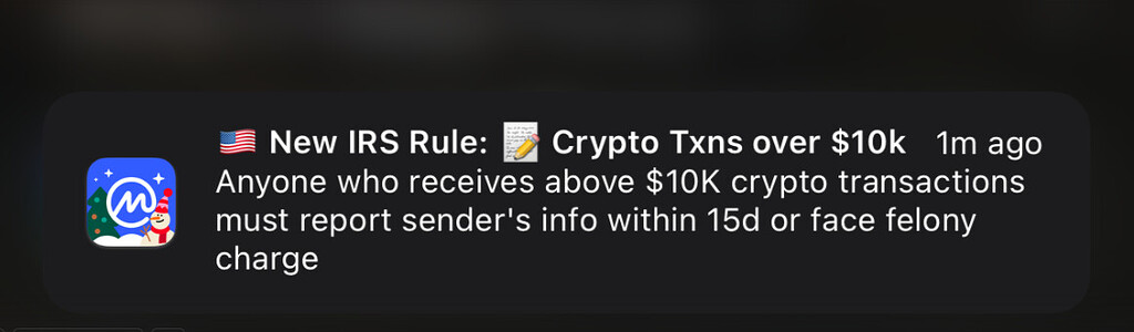 Anyone who receives above $10K in crypto transactions must report the ...